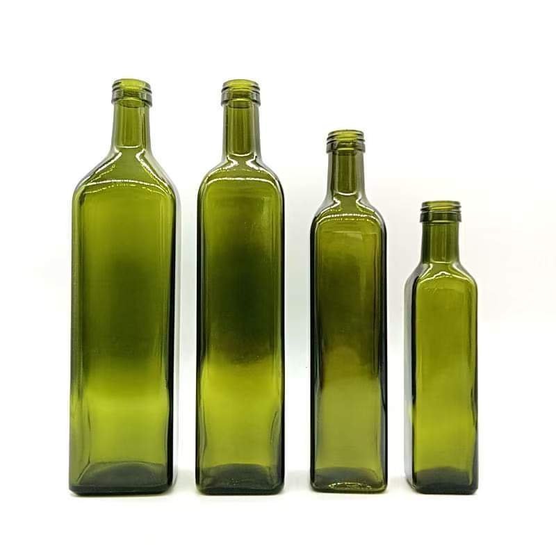 Square shape green olive oil glass bottle 750ml - Rihand Packing